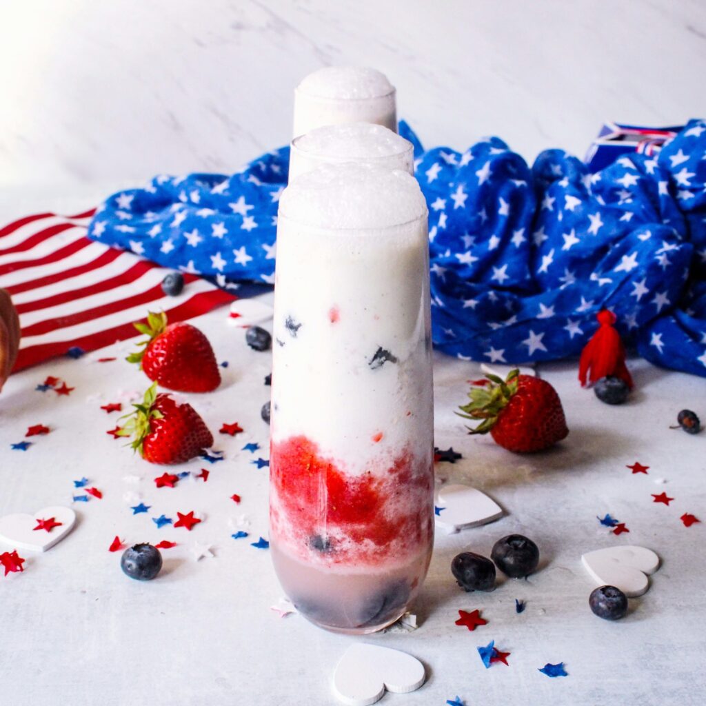 Red, White, and Blue Berry Champagne Ice Cream Floats - Mom Under Pressure