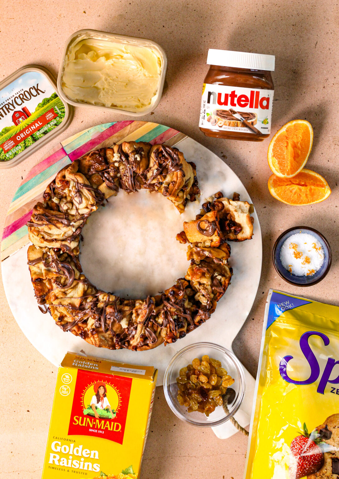 Apple Stuffed Pull Apart Bread Wreath with Nutella - Mom Under Pressure