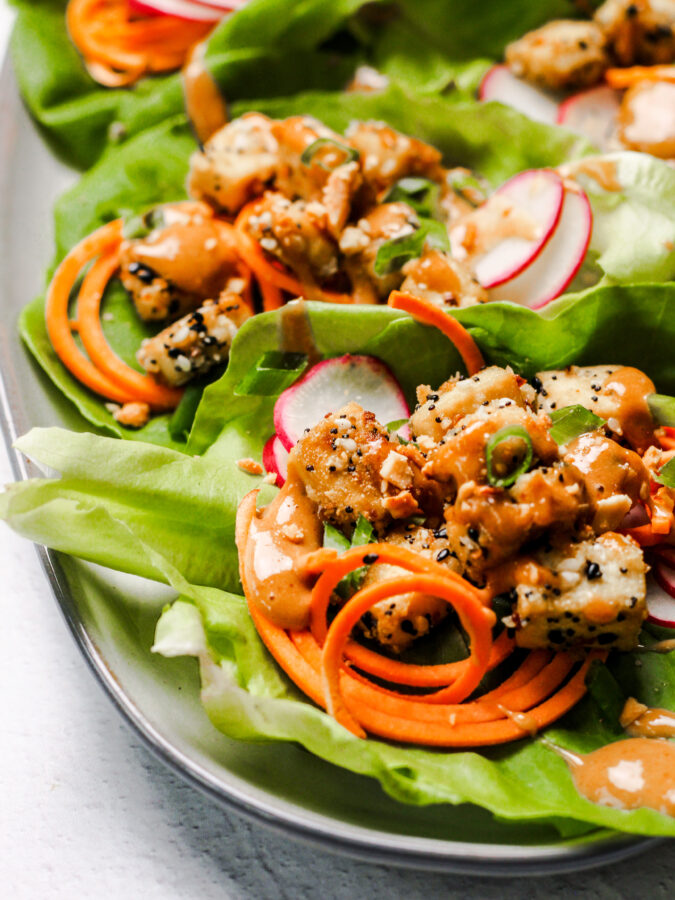 Everything Bagel Seasoning Crusted Tofu Lettuce Wraps - Mom Under Pressure